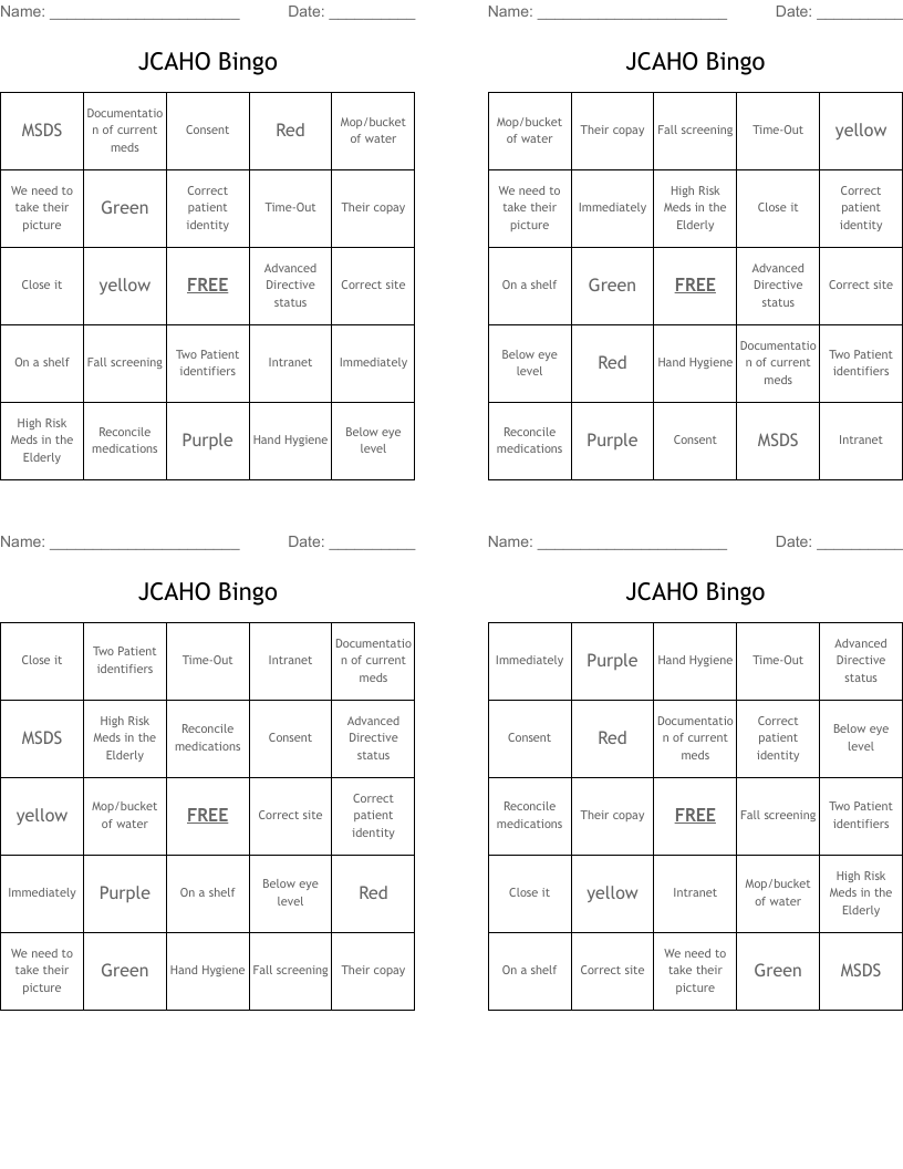 JCAHO Bingo - WordMint