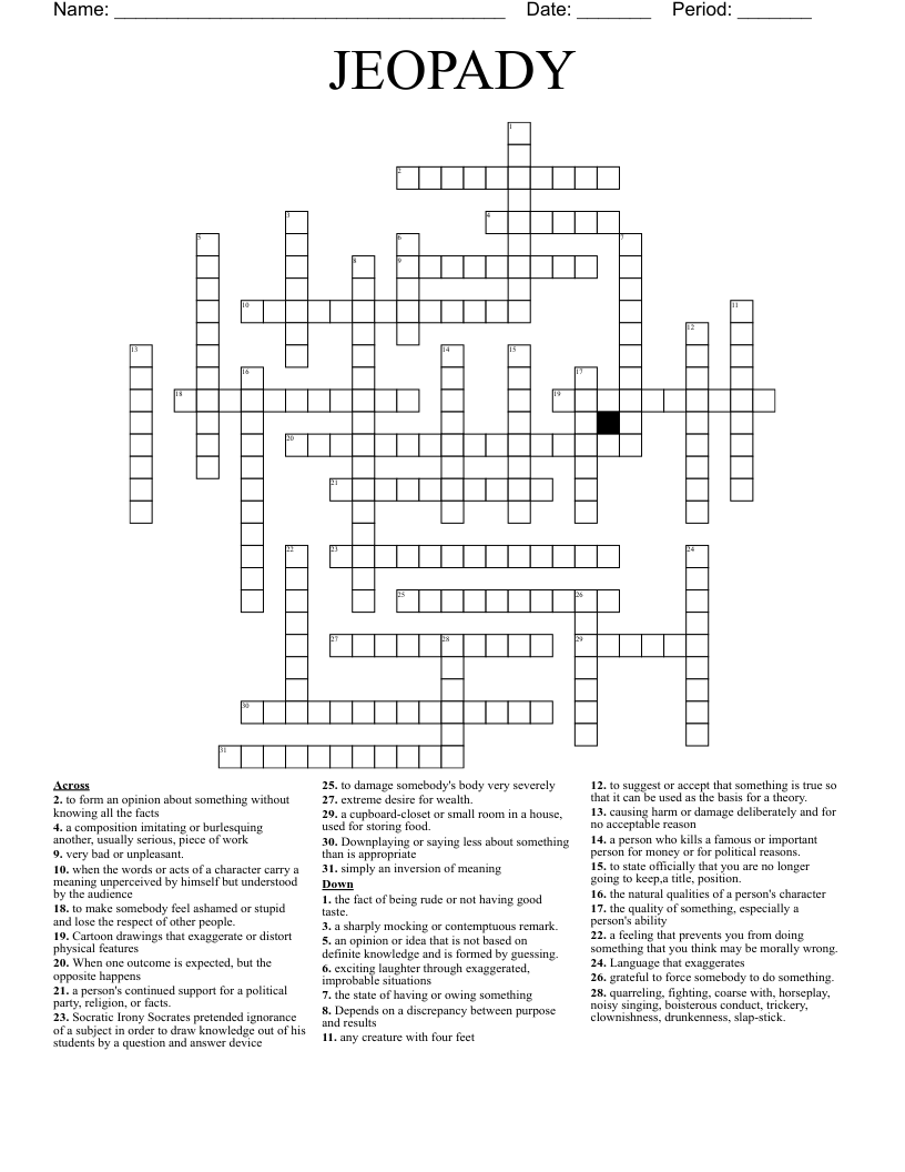 JEOPADY Crossword - WordMint