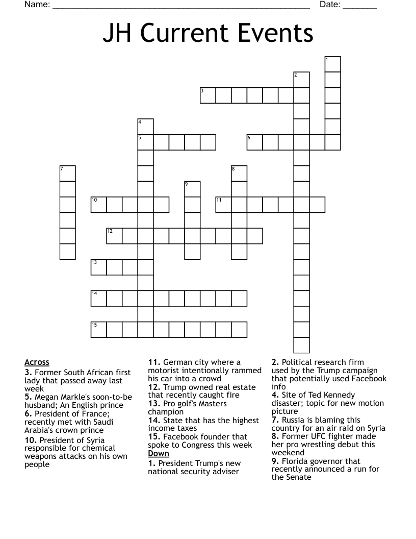 JH Current Events Crossword WordMint
