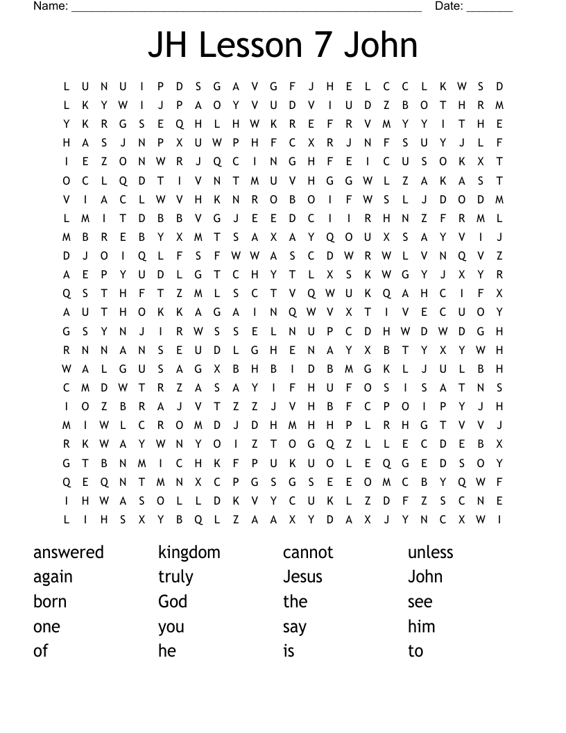 JH Lesson 7 John Word Search - WordMint