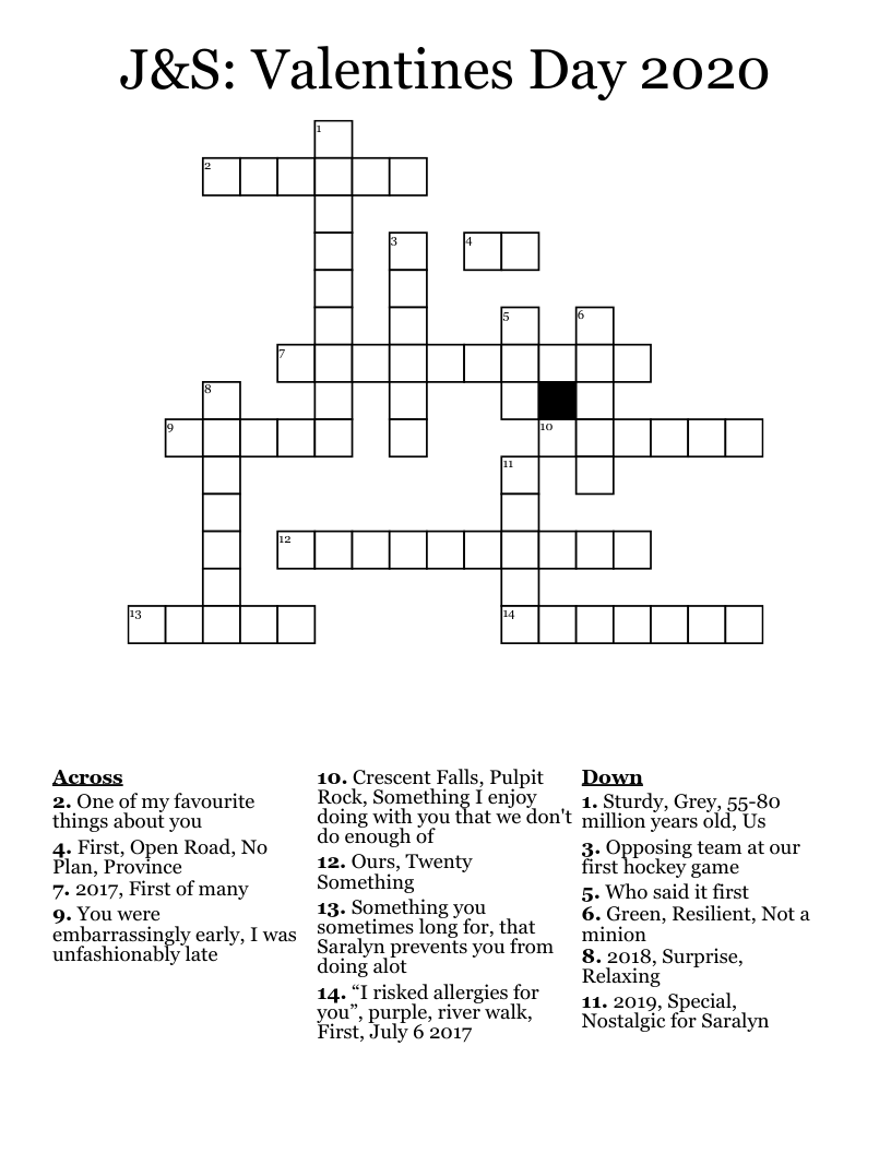 J&S: Valentines Day 2020 Crossword - WordMint
