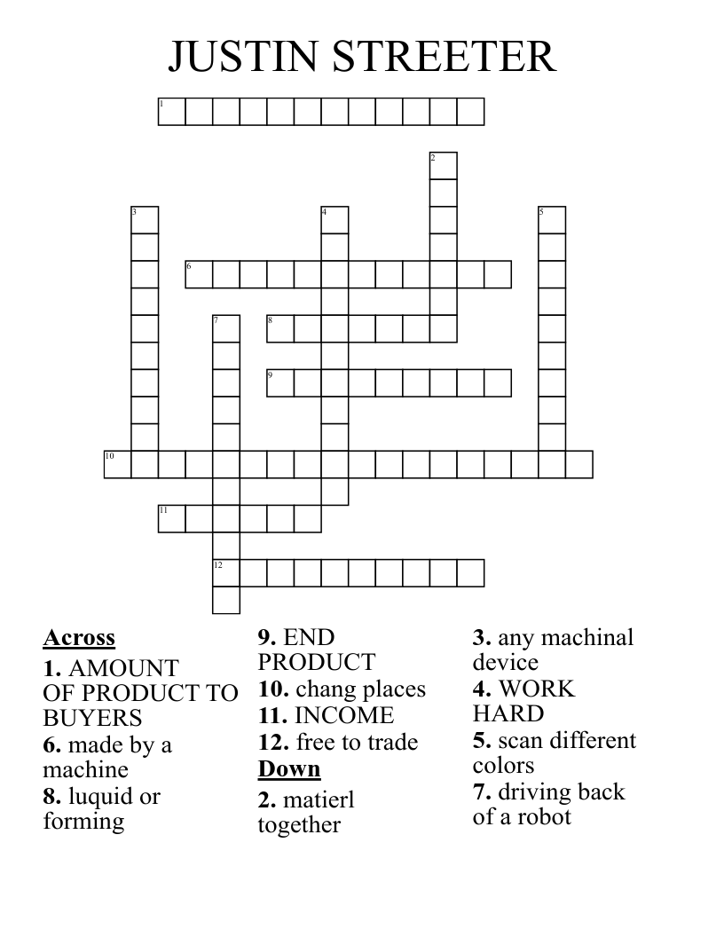 JUSTIN STREETER Crossword - WordMint