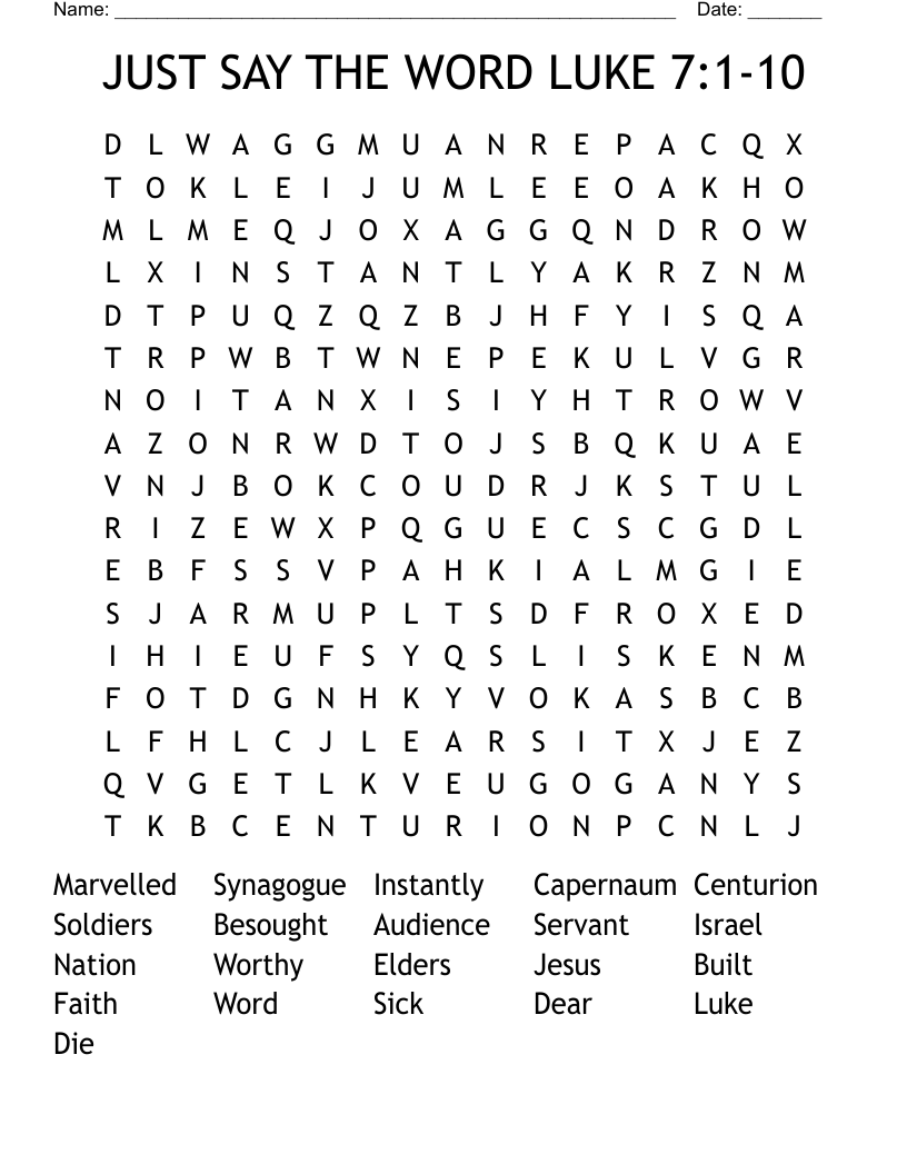 JUST SAY THE WORD LUKE 7 1 10 Word Search WordMint