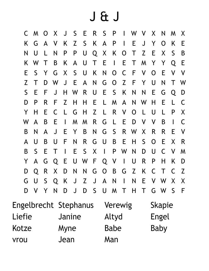 J & J Word Search - WordMint