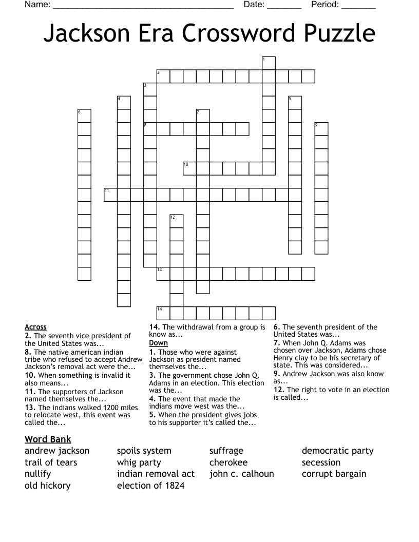 Jackson Era Crossword Puzzle - WordMint