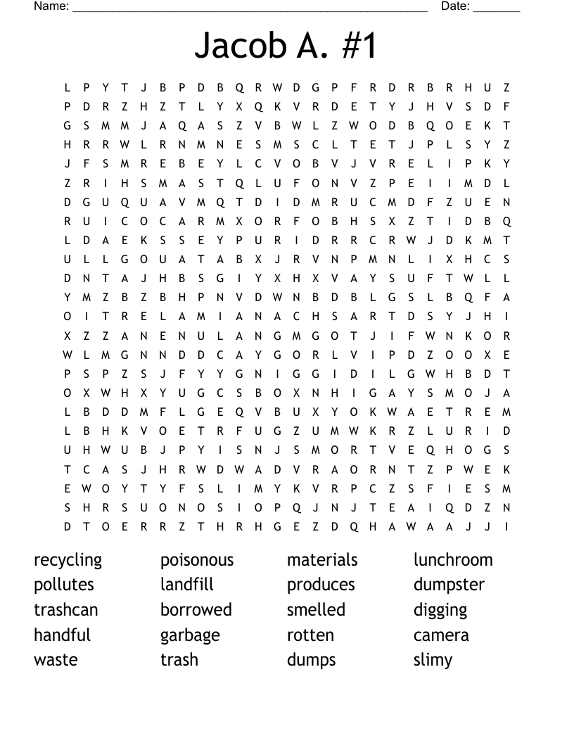 Jacob A. #1 Word Search - WordMint