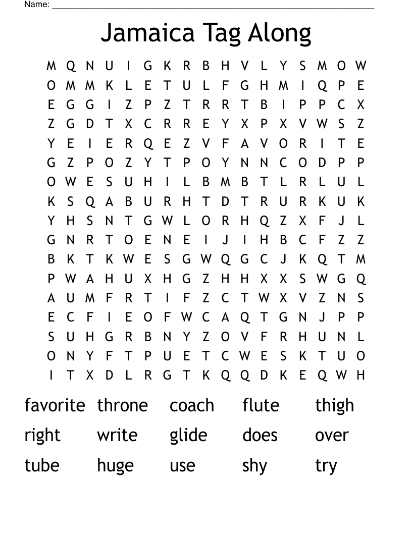 Jamaica Tag Along Word Search - WordMint