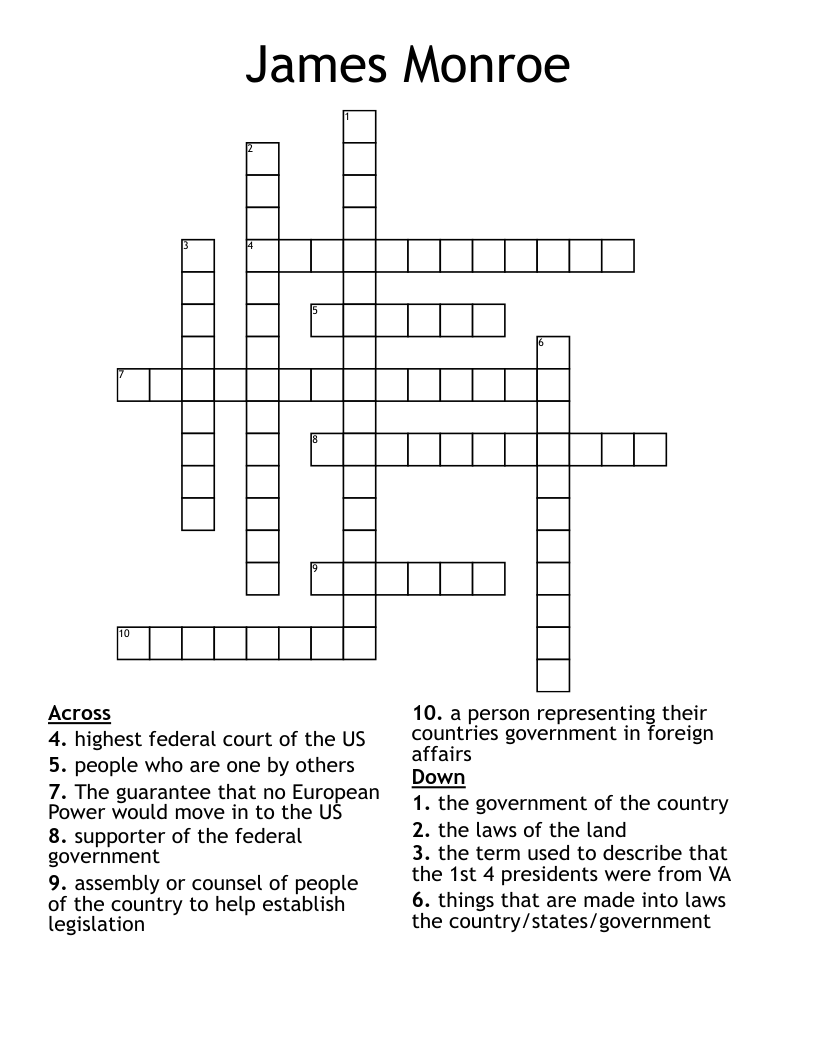 James Monroe Crossword - WordMint
