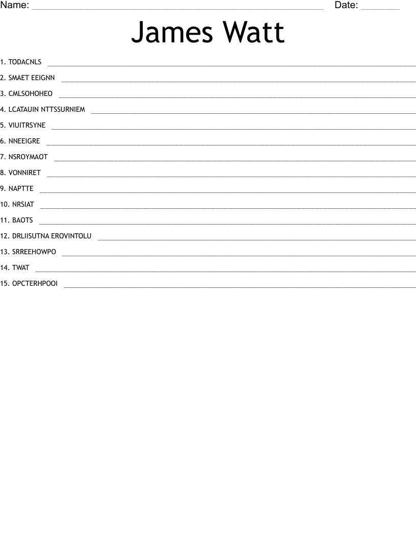 James Watt Word Scramble - WordMint