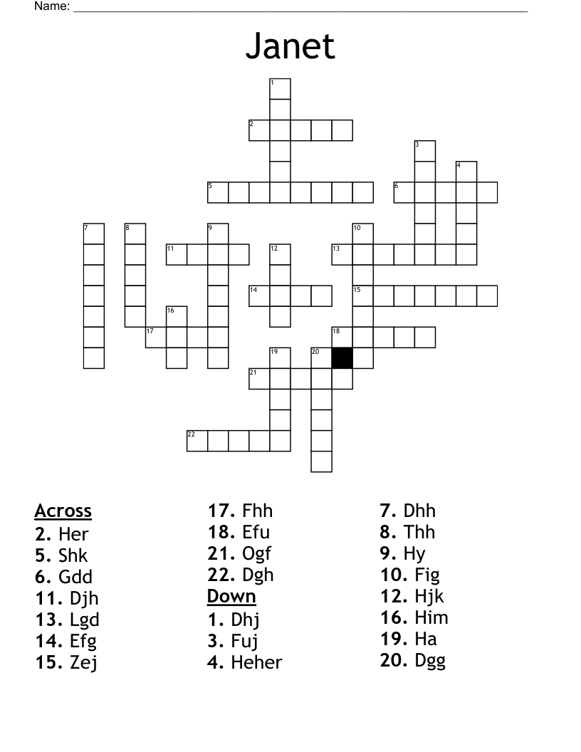 Janet Crossword - WordMint