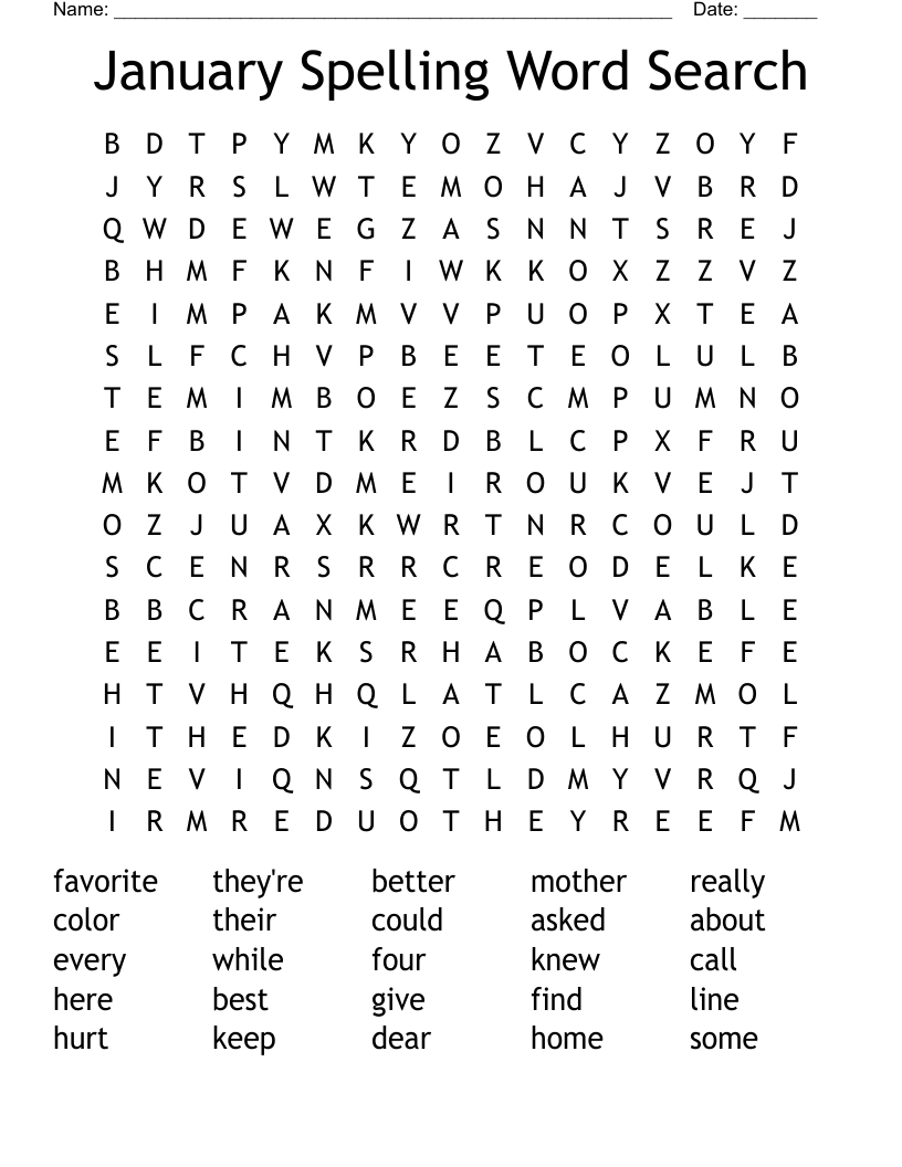January Spelling Word Search - WordMint