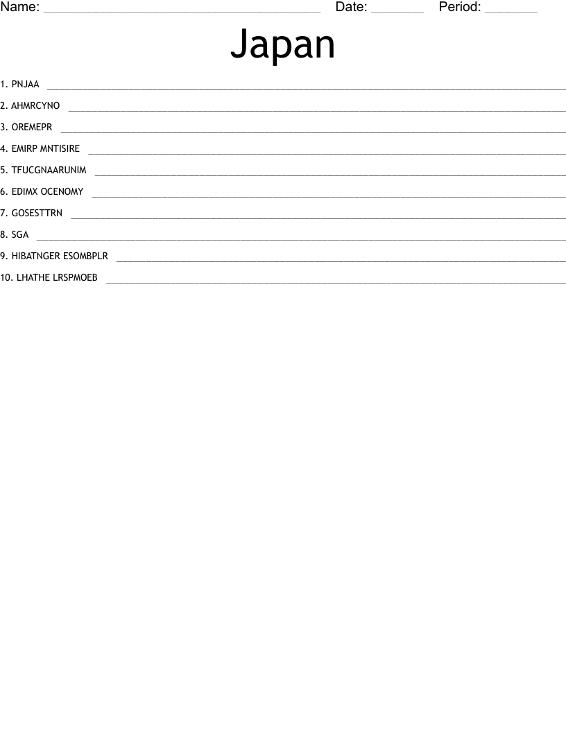 Japan Word Scramble - WordMint