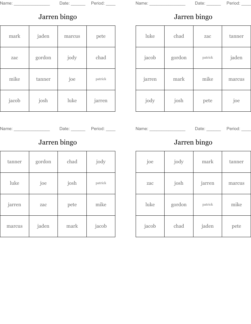 Jarren bingo - WordMint
