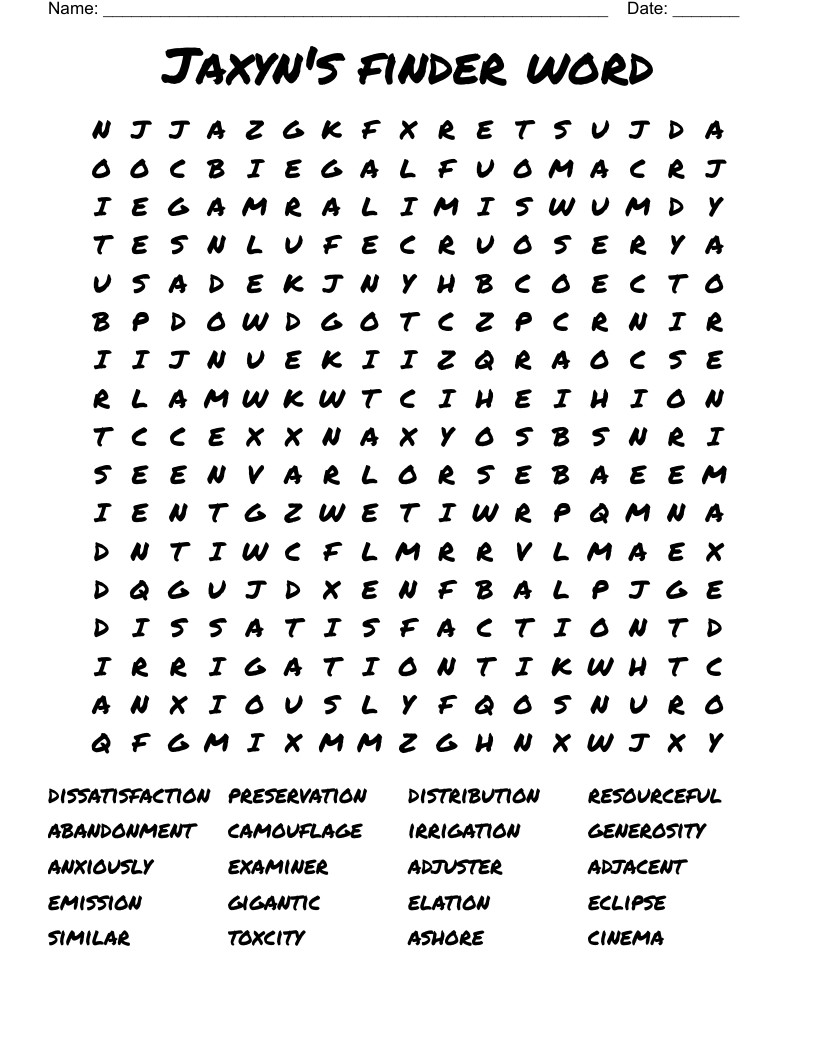 Jaxyn's finder word Word Search - WordMint