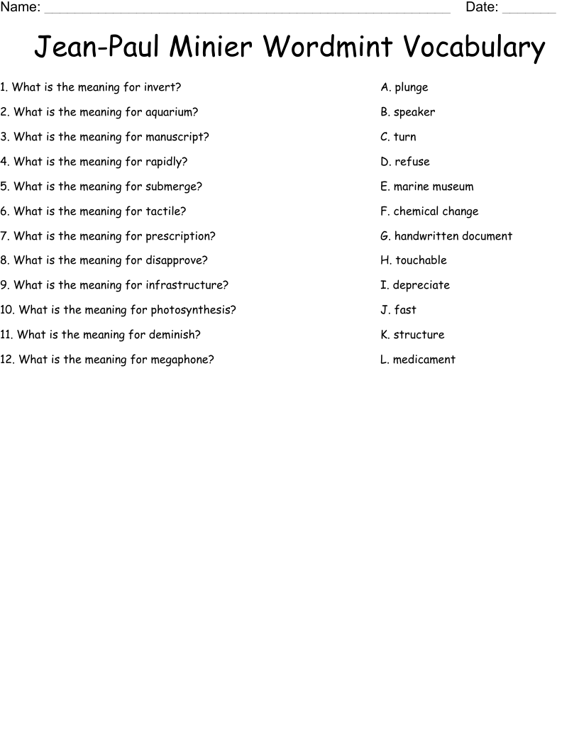 Jean-Paul Minier Wordmint Vocabulary Worksheet - WordMint