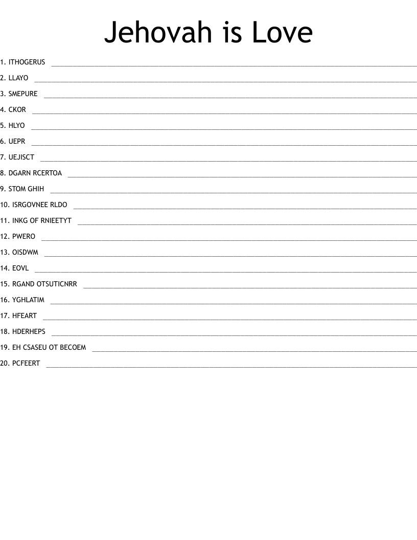 Jehovah is Love Word Scramble - WordMint