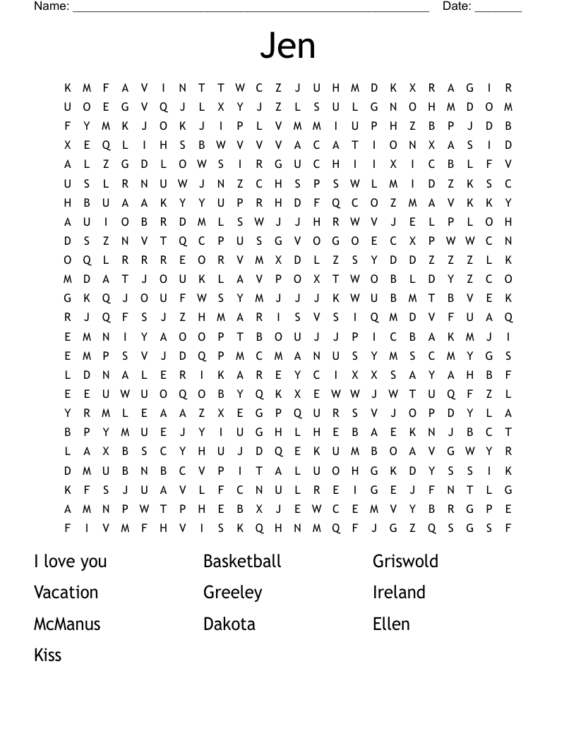 Jen Word Search - WordMint