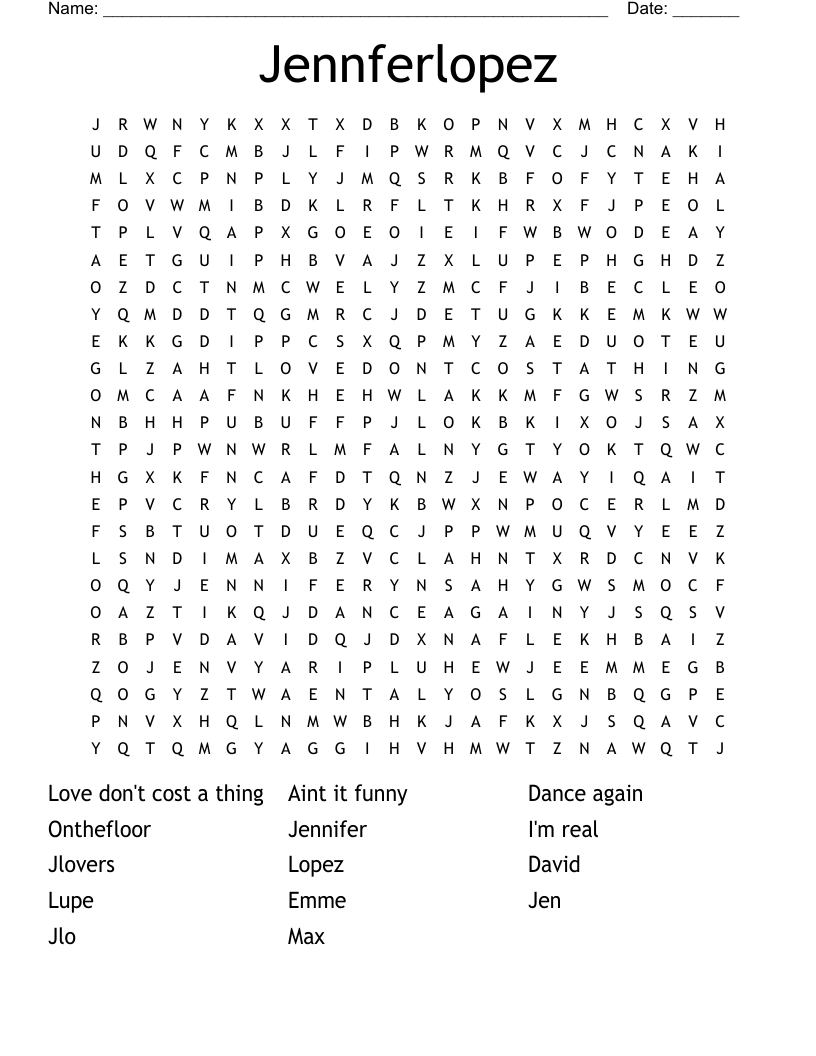 Jennferlopez Word Search - WordMint