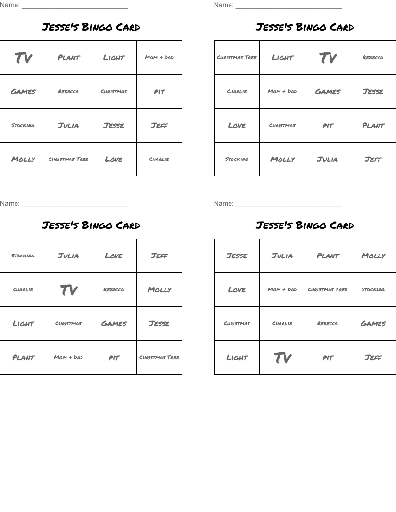 Jesse's Bingo Card - WordMint