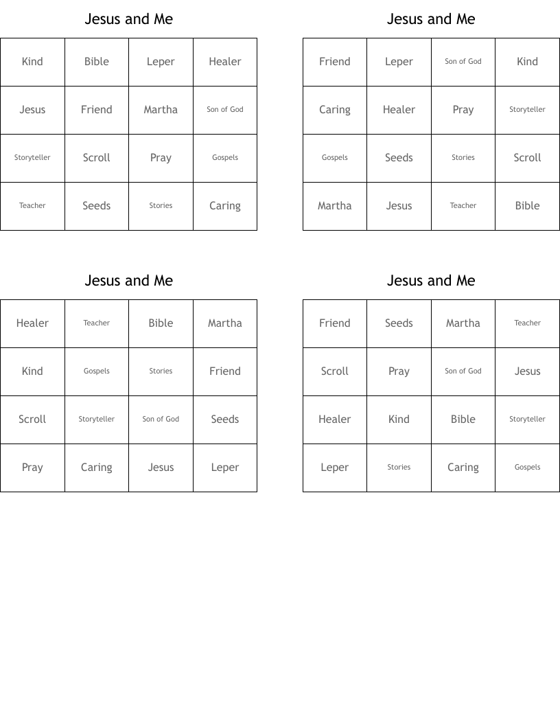 Jesus and Me Bingo Cards - WordMint