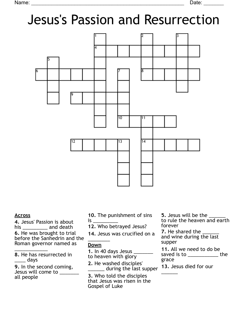 Jesus's Passion and Resurrection Crossword - WordMint