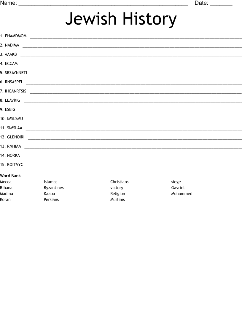 Jewish History Word Scramble - WordMint