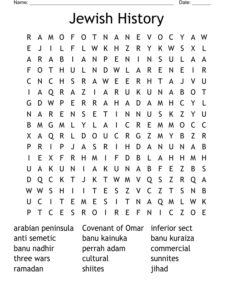 Jewish History Word Search - WordMint