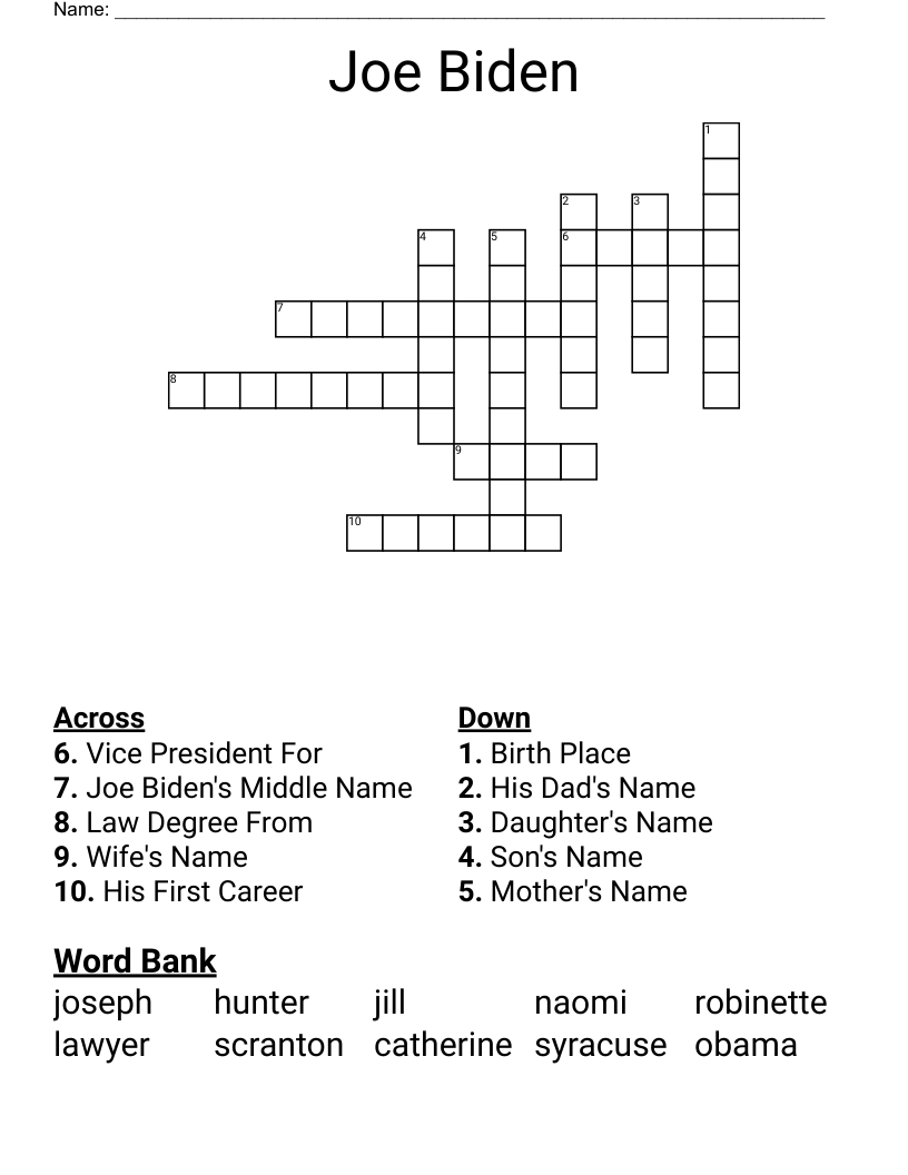 Joe Biden Crossword - WordMint
