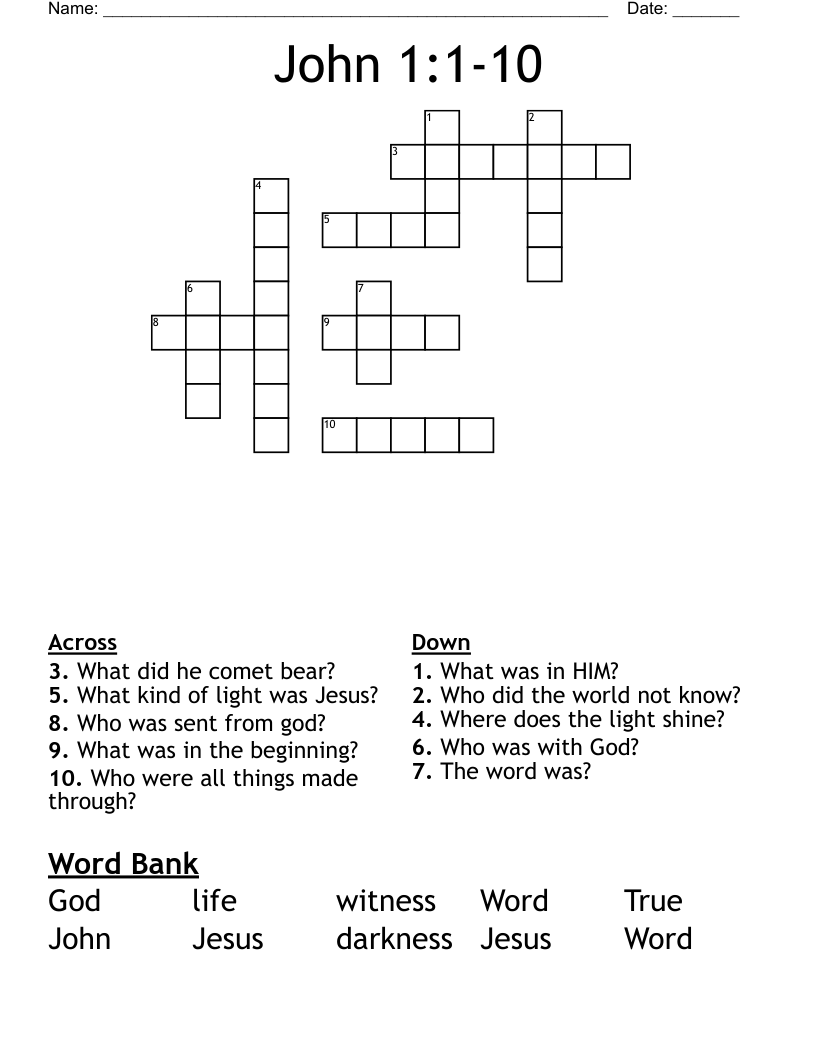 John 1 1 10 Crossword WordMint