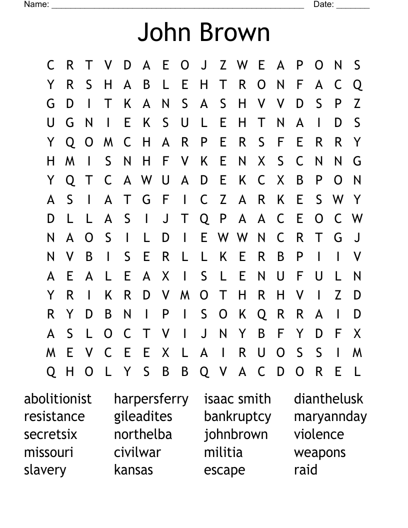 John Brown Word Search - WordMint