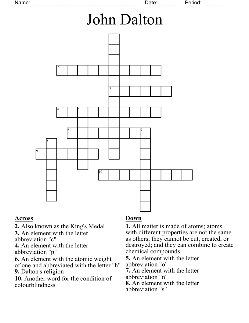 John Dalton Crossword - WordMint