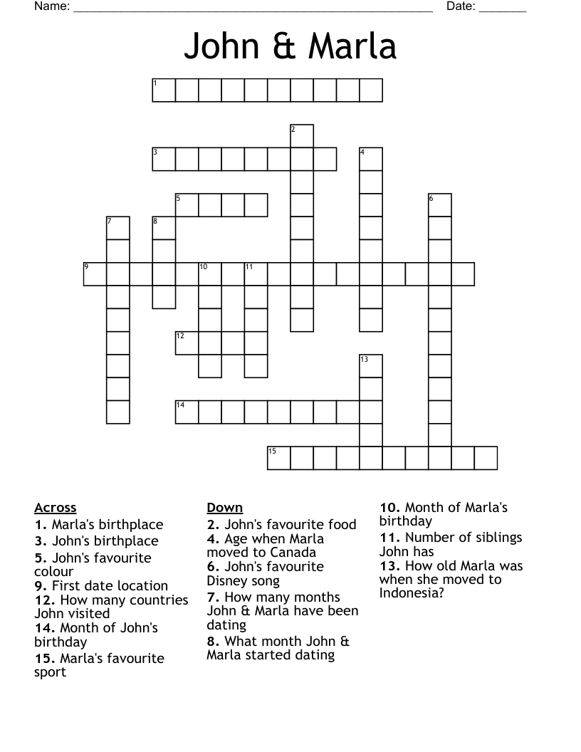 John & Marla Crossword - WordMint