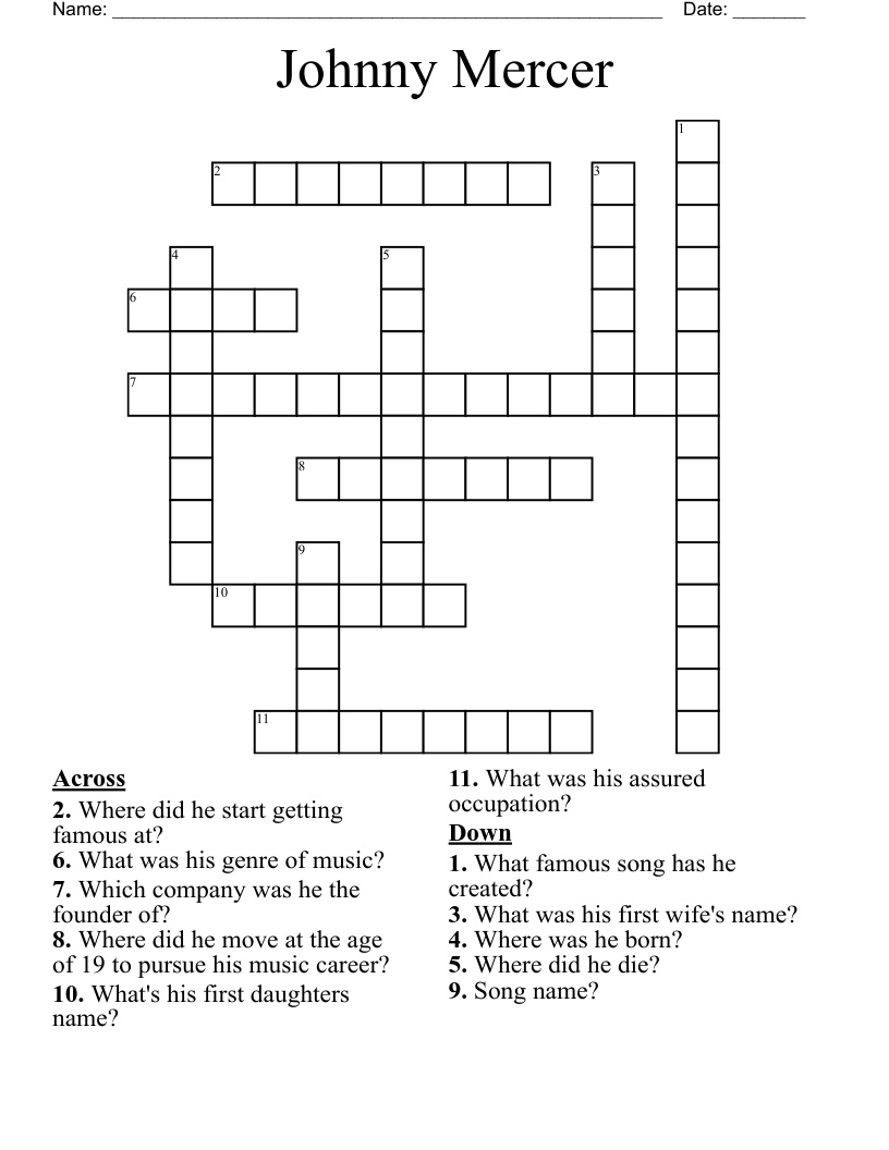 Johnny Mercer Crossword - WordMint