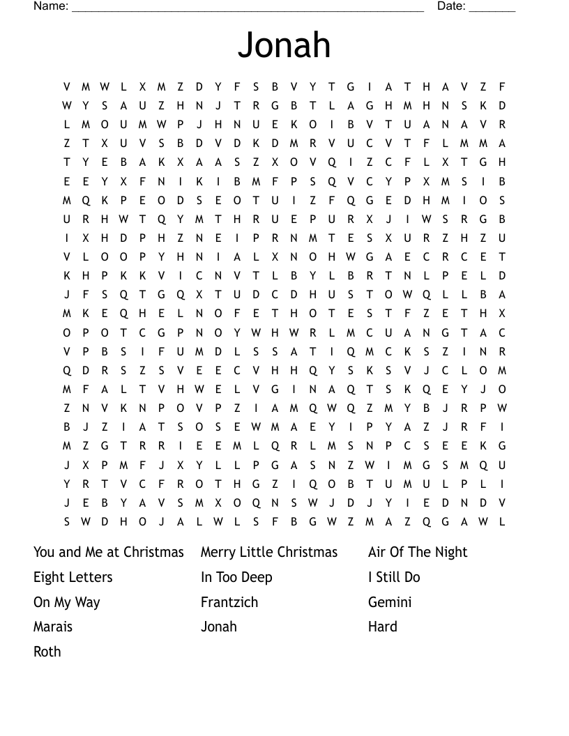 Jonah Word Search - WordMint