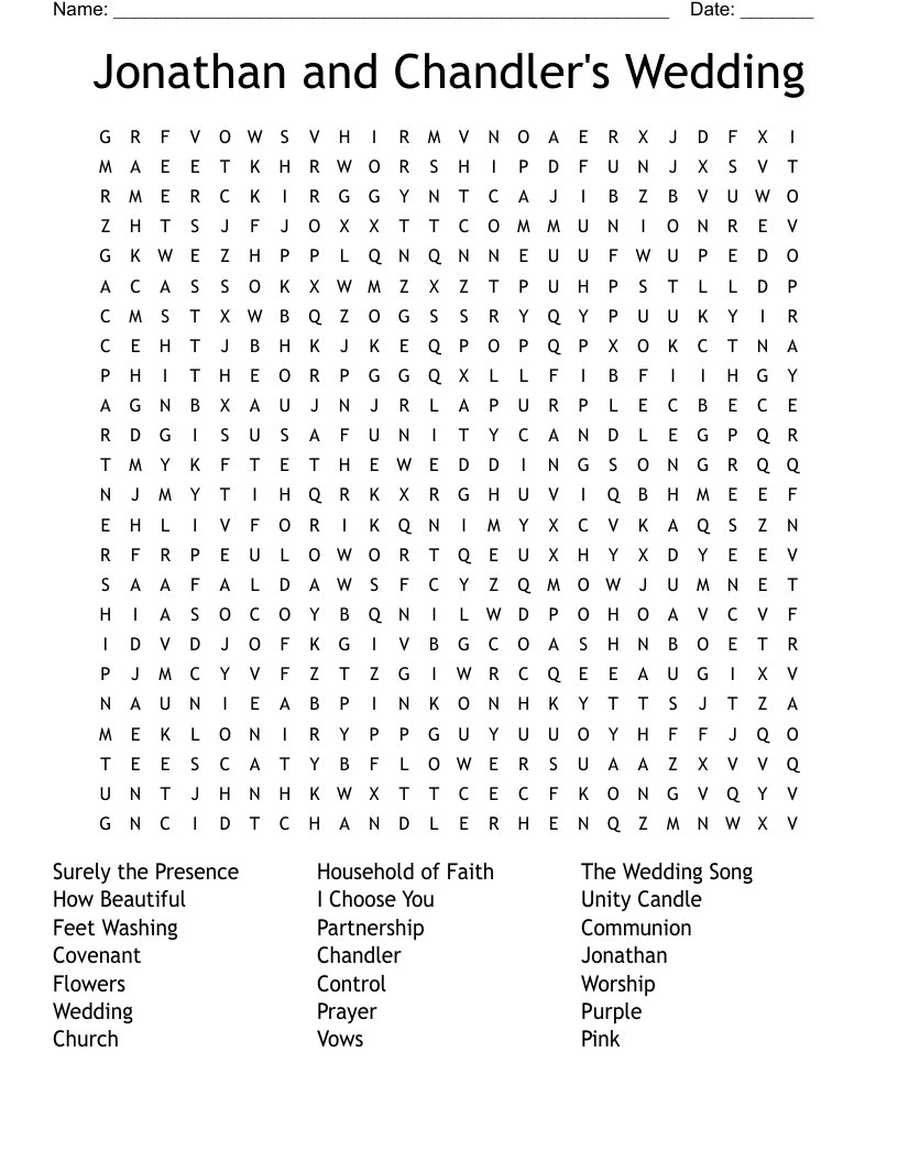 Jonathan and Chandler's Wedding Word Search - WordMint