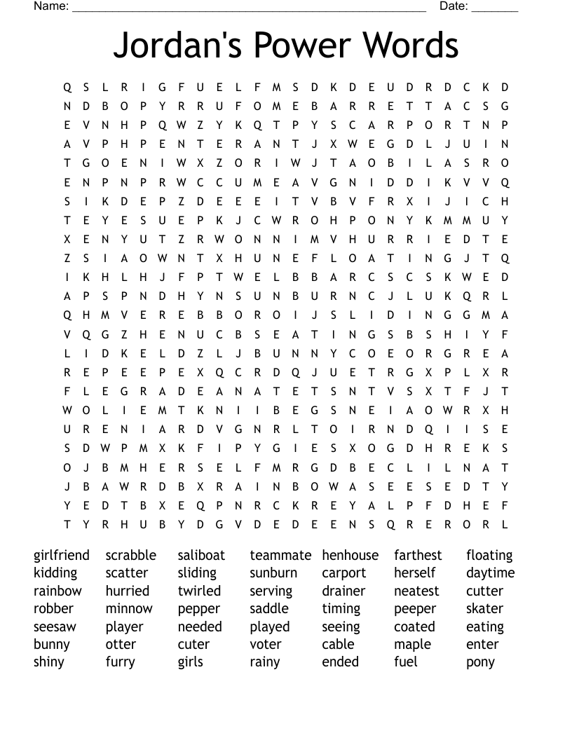 Jordan's Power Words Word Search - WordMint