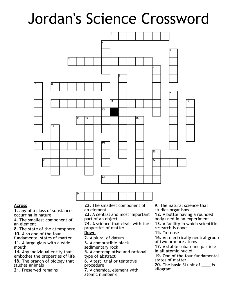 Jordan's Science Crossword - WordMint