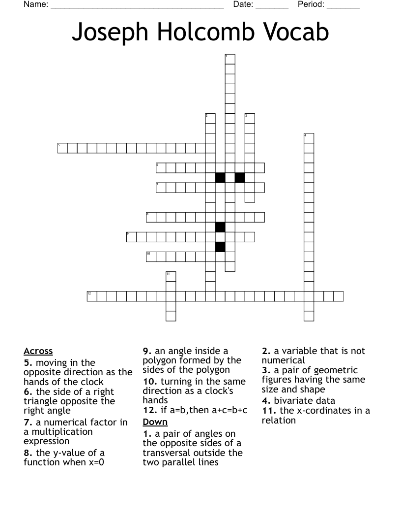 Joseph Holcomb Vocab Crossword - WordMint