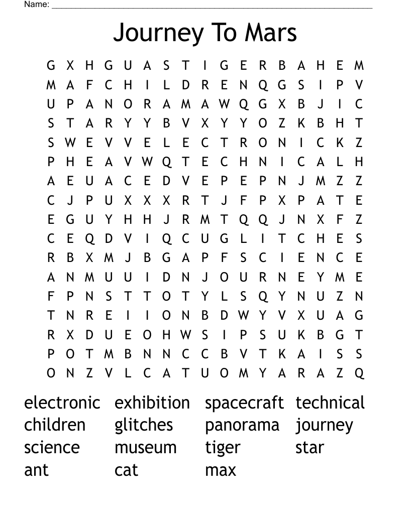 Journey To Mars Word Search - WordMint