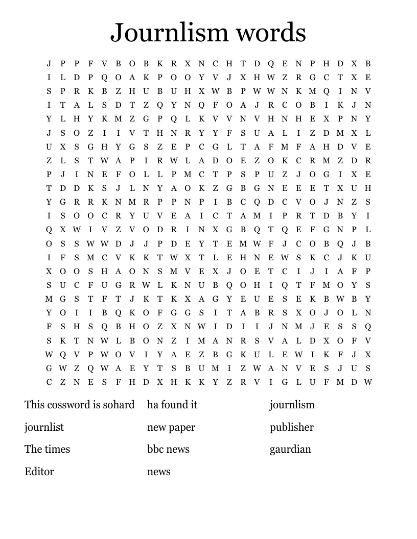 Journlism words Word Search - WordMint
