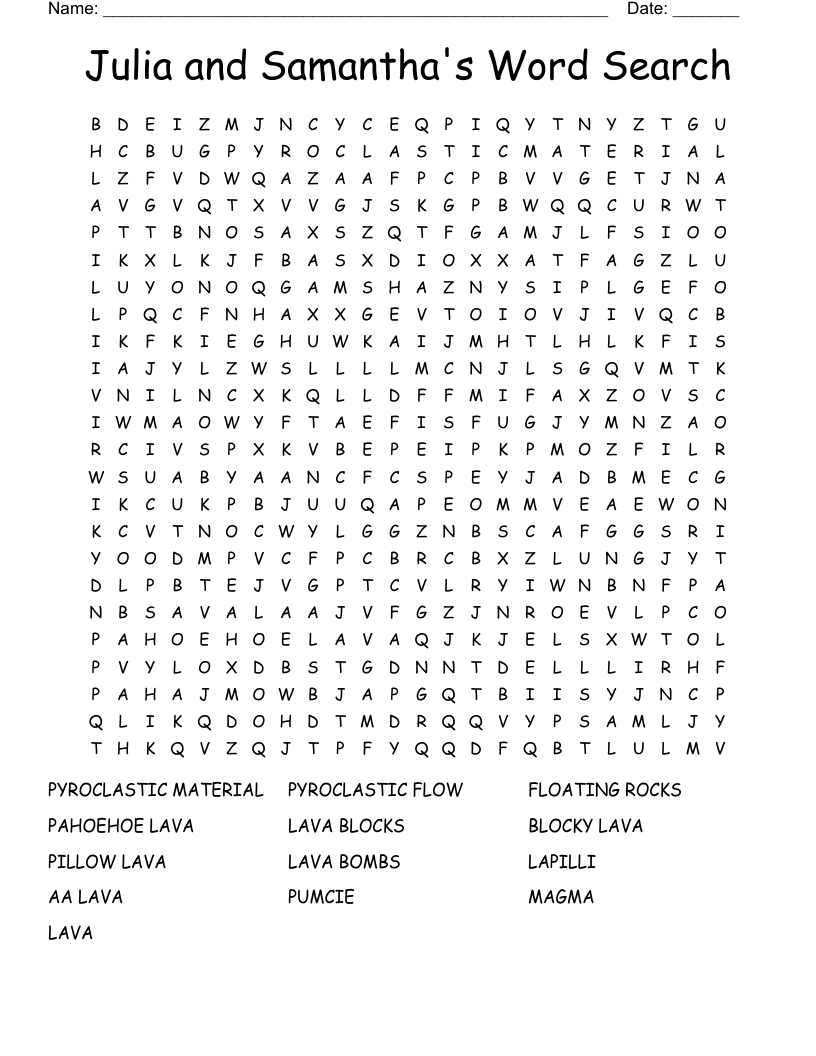 Julia and Samantha's Word Search - WordMint