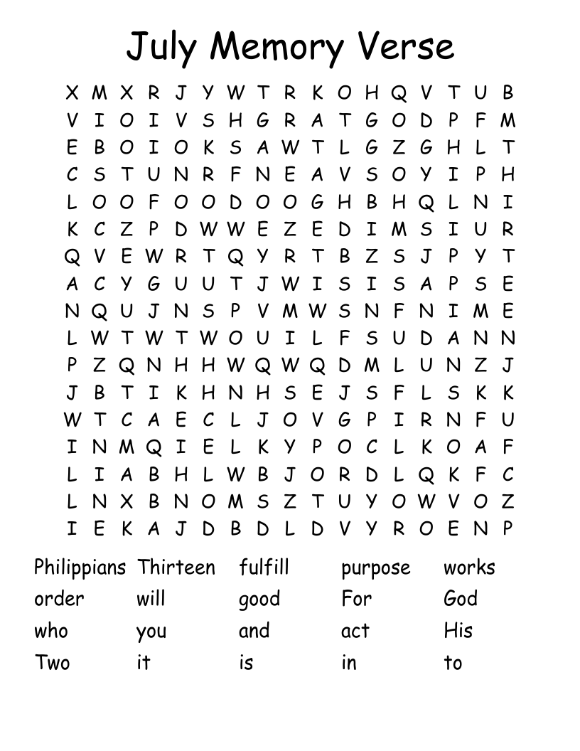 July Memory Verse Word Search - WordMint