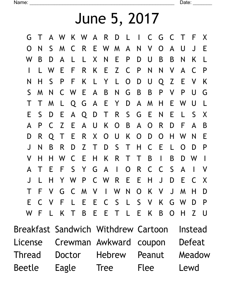 June 5, 2017 Word Search - WordMint