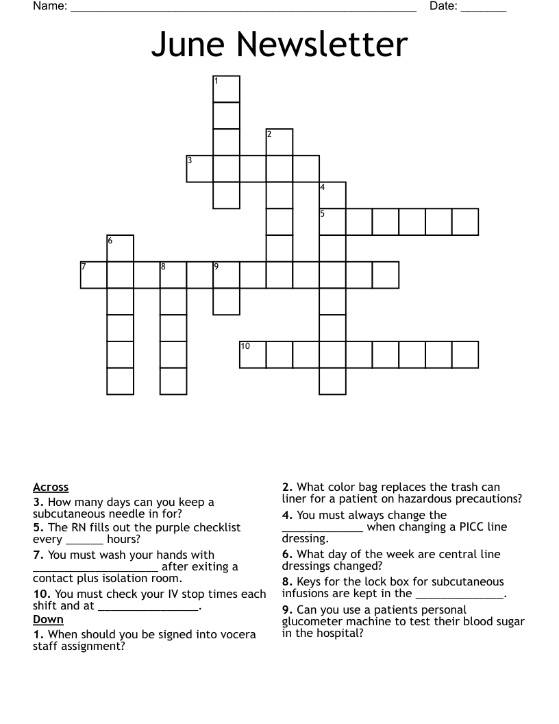 June Newsletter Crossword - WordMint