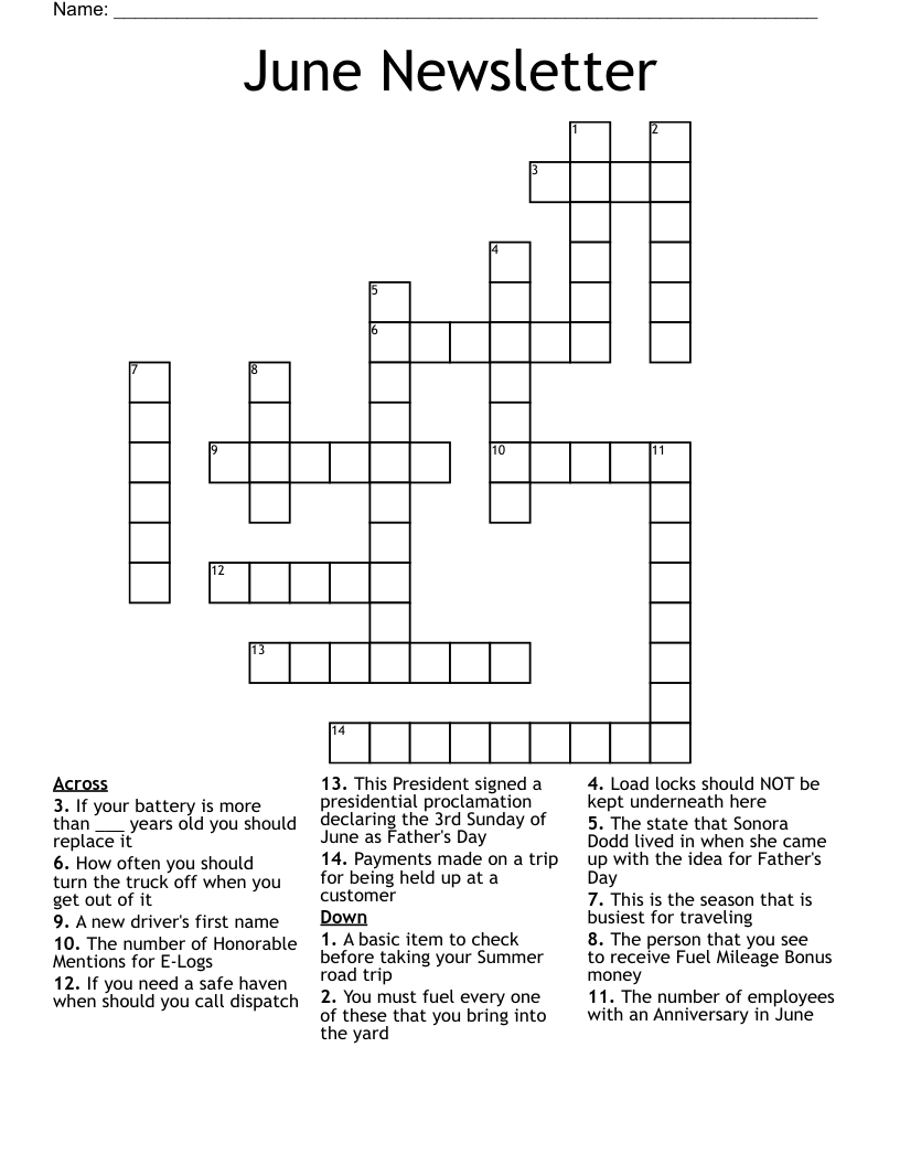 June Newsletter Crossword - WordMint