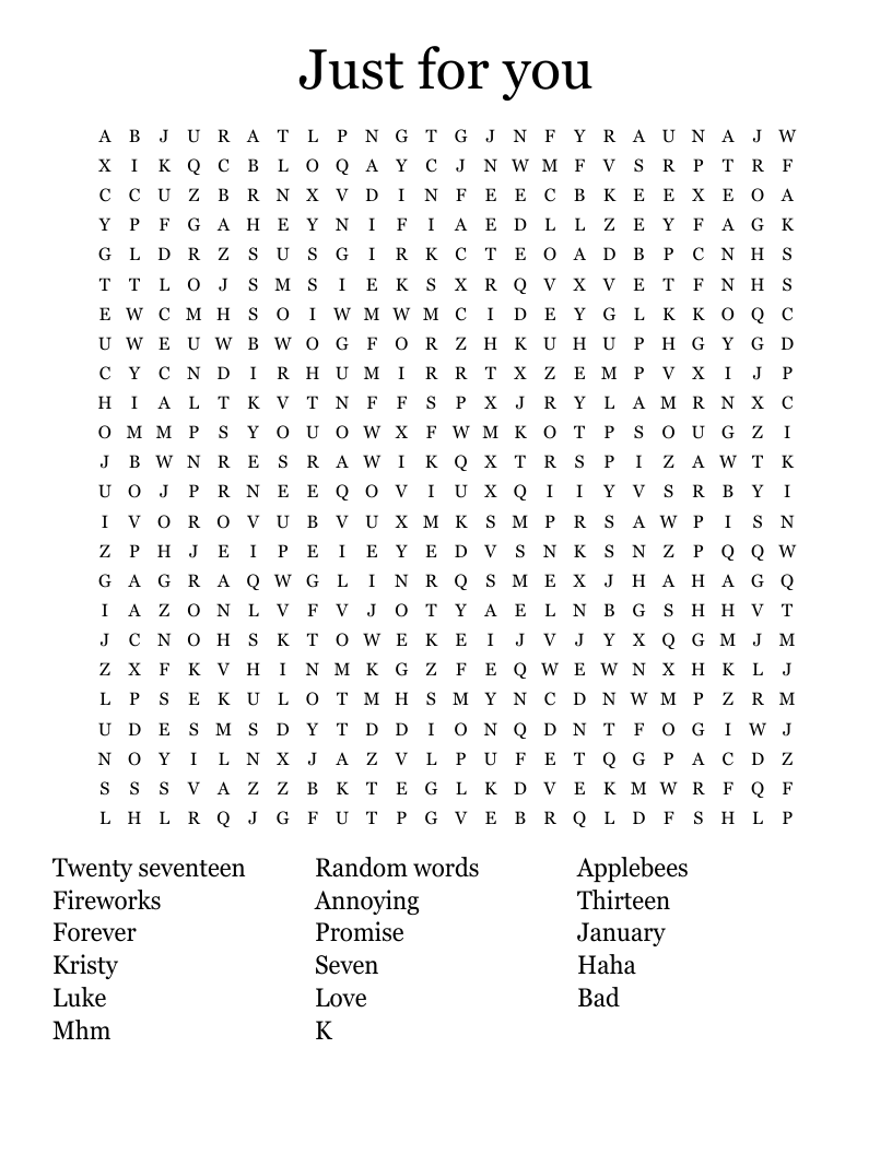 Just for you Word Search - WordMint