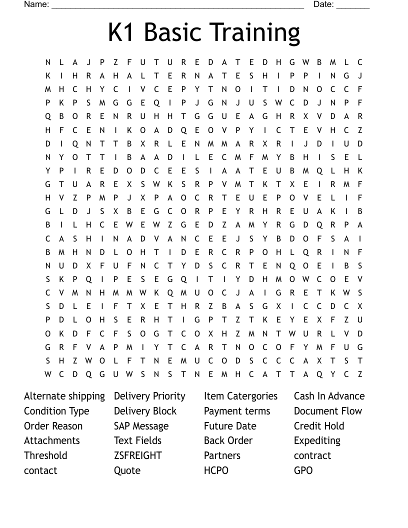 K1 Basic Training Word Search - WordMint