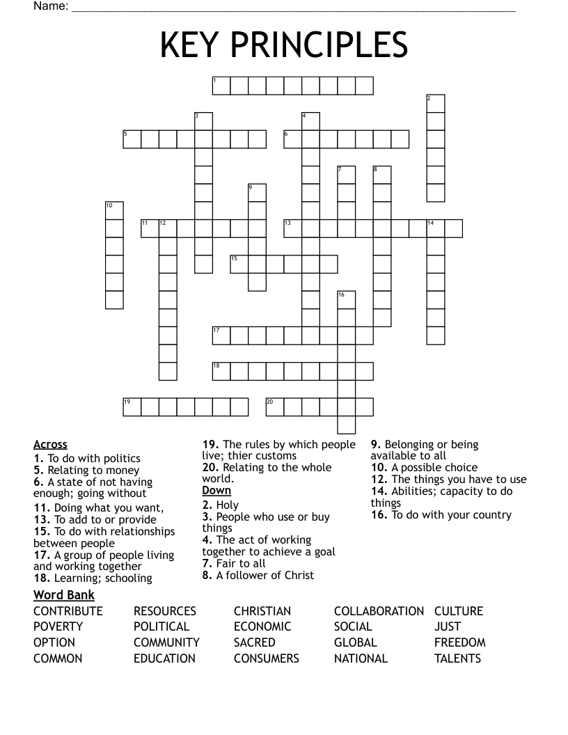 KEY PRINCIPLES Crossword - WordMint