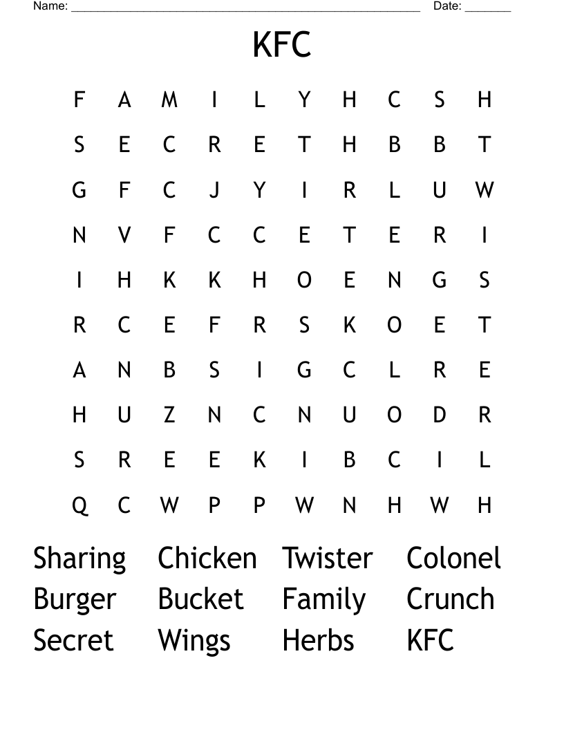 KFC Word Search - WordMint