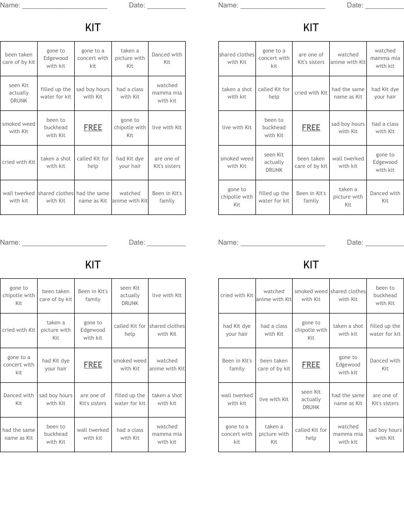 KIT Bingo Cards - WordMint